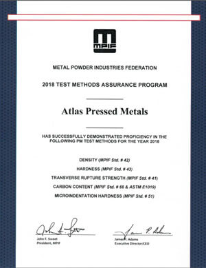 Atlas Receives Certificate in Annual TMAP Testing | Atlas Pressed Metals